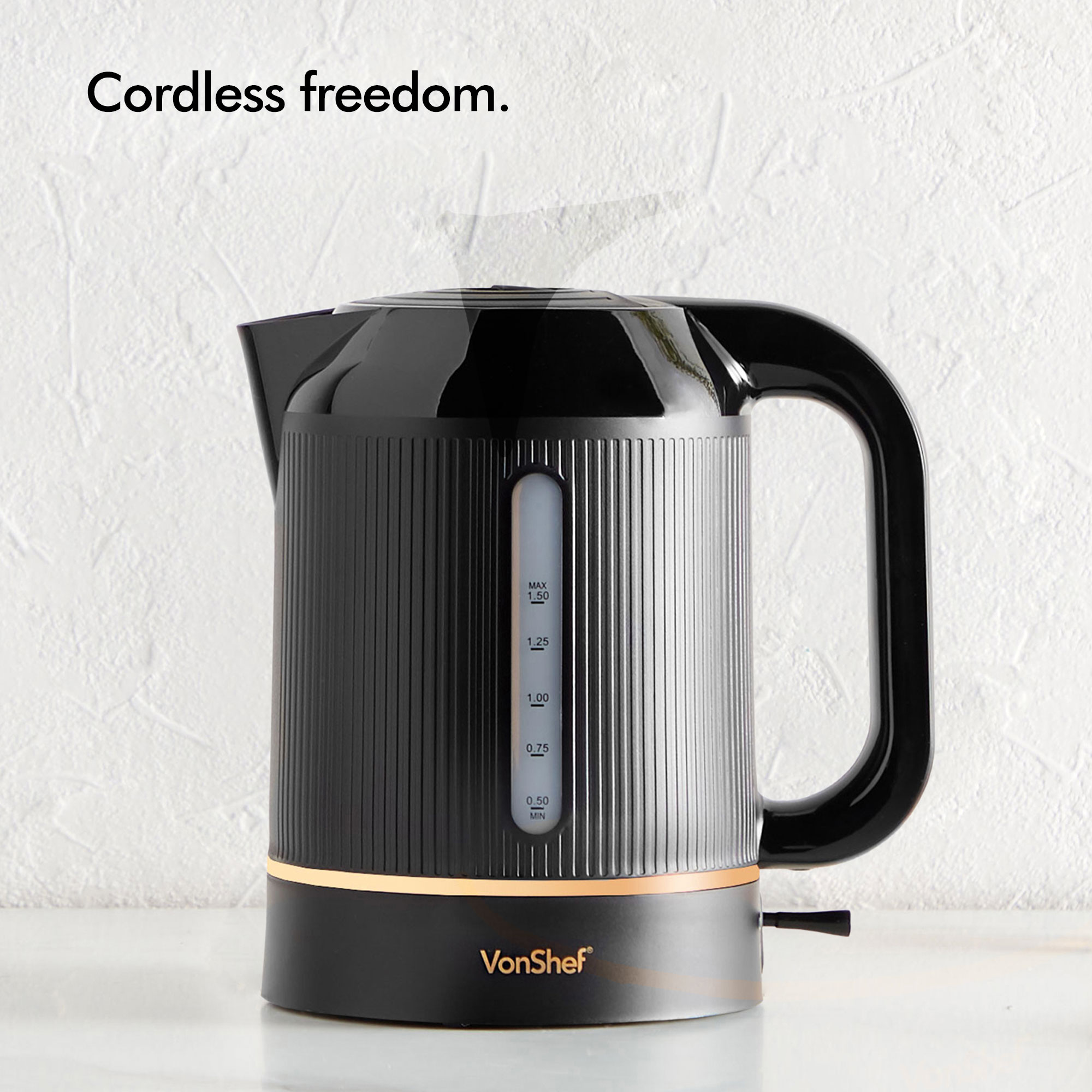 Vonshef Kettle And Toaster Set Black Copper 15l 2 Slice Electric Cordless Toast 5056115726125
