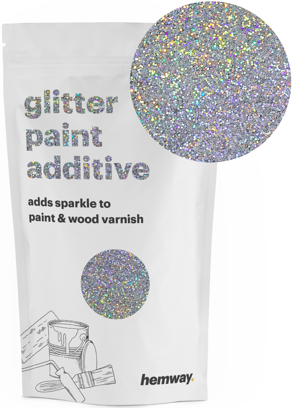 Hemway Silver Holographic Glitter Paint Additive Emulsion Walls Rainbow ...
