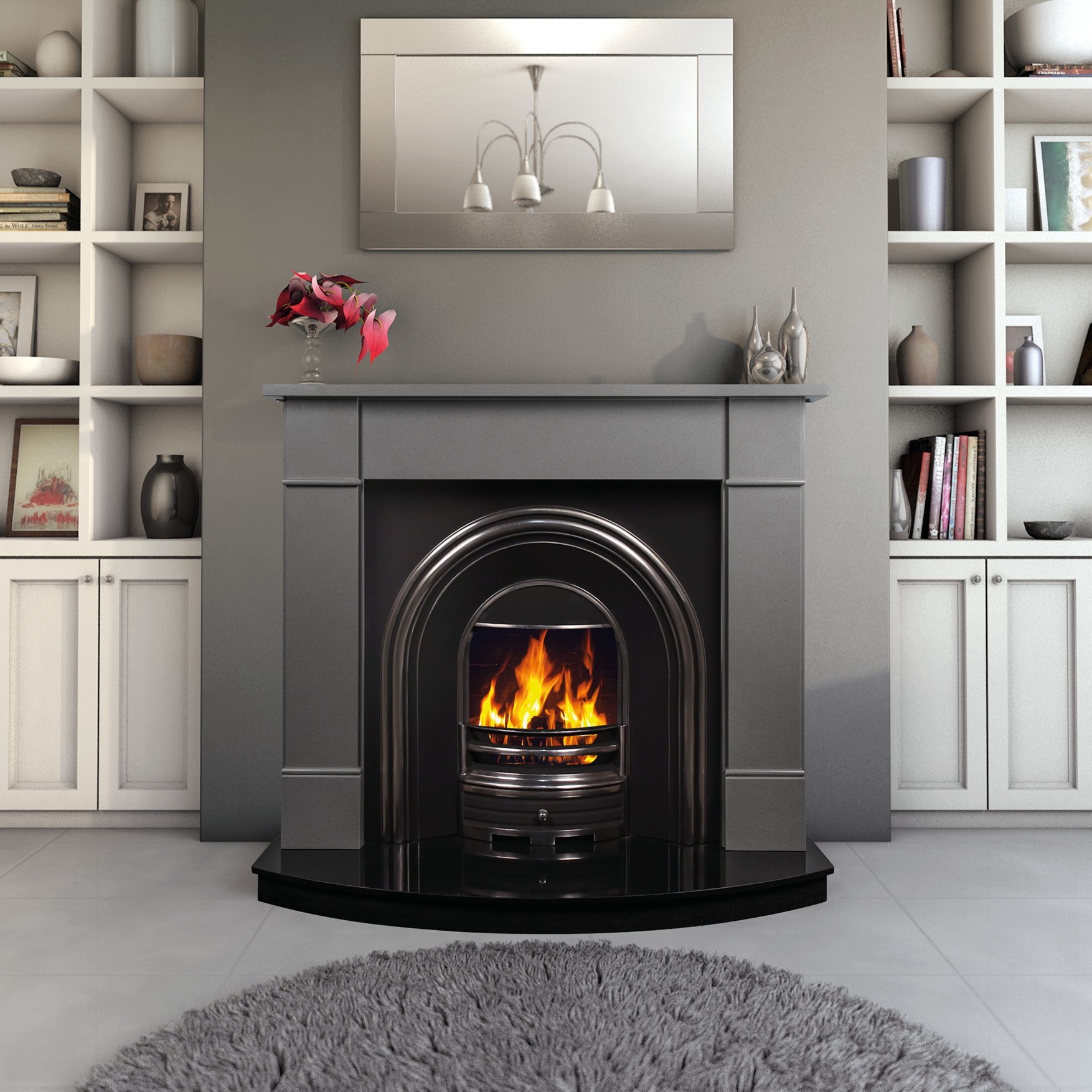 GREY MARBLE FIREPLACE SURROUND multi fuel stove gas electric furniture ...