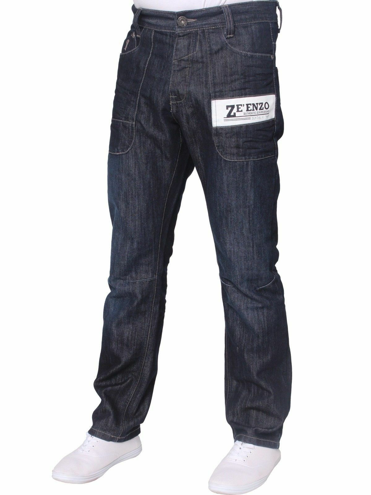 Enzo Mens Jeans Regular Fit Smart Casual Straight Leg Designer Denim ...