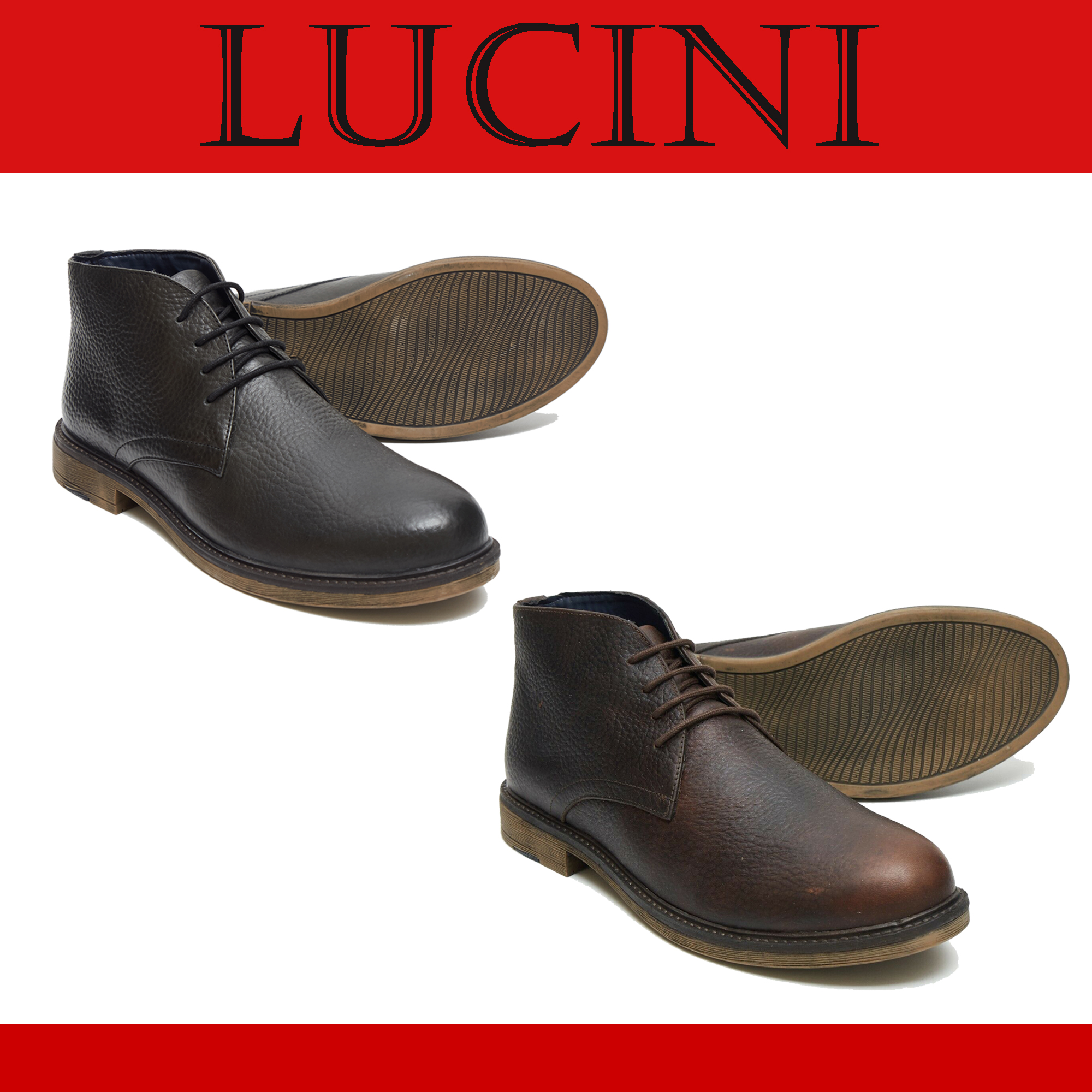 Mens Boots Lucini Lace Up Shoes Formal Wedding Real Leather Smart Ankle ...