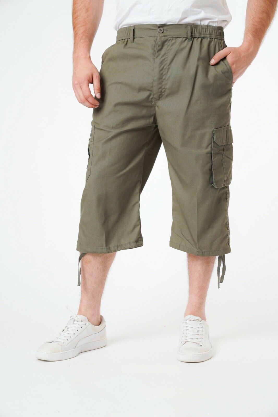 Mens 3/4 Shorts Cargo Combat Elasticated Waist Three Quarter Length ...